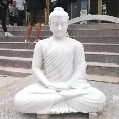 China White Marble Sitting Buddha Statue Life Size Natural Stone Garden Sculpture for sale