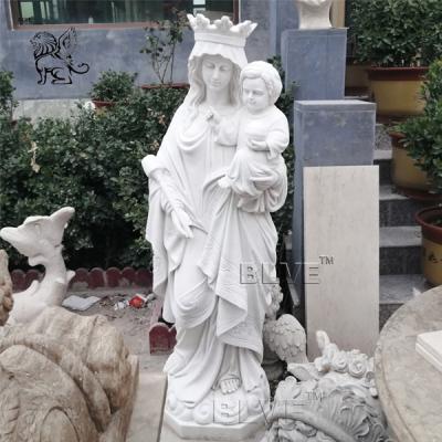 China Life Size White Marble Virgin Mary Holding Baby Jesus Statues Religious for sale