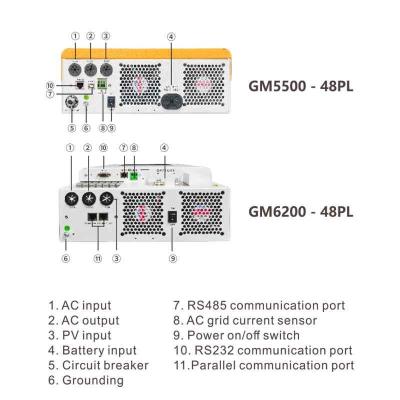 중국 5.5KW 단상 하이브리드 인버터 48VDC 순수 정현파 MPPT 조절 가능 충전 전류 전압 판매용