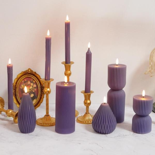 Quality Purple Custom LED Candles Taper Electronic Candle Light Remote Control With Moving Flame for sale