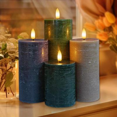 China Custom Color Church Retro Swinging Paraffin Wax Sage Green Battery Rechargeable Flameless LED Electric Candle for Banquet for sale