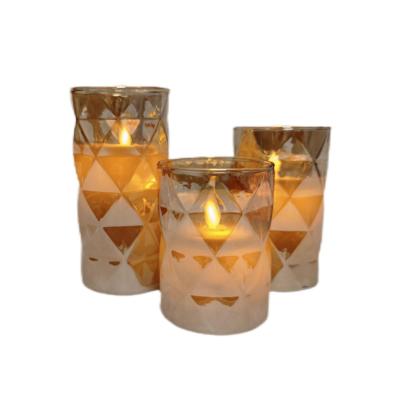 China Factory Sale LED Pillar Candles Diamond Glass Wax Flameless Luxury Aromatherapy Decorative Battery Operated Home Decoration for sale