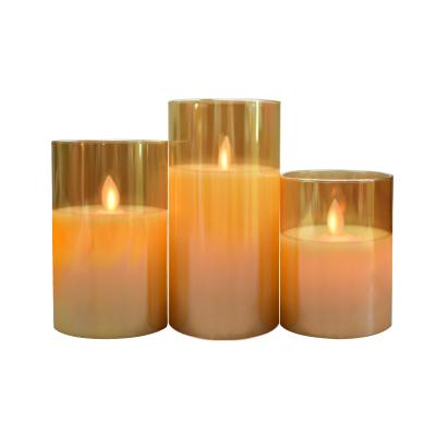 China 2*AA Battery Operated Flameless Real Wax Pillar Led Glass Candle with Remote Control 3d Flame Light for Wedding Home Party Decor for sale