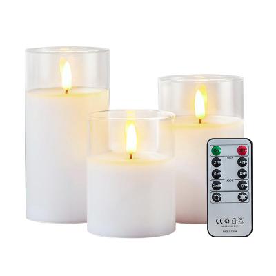 China Remote Control Glass LED Candle Warm White Smokeless Pillar Candles Customized for sale