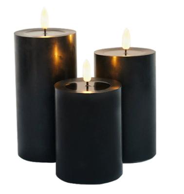 China 3d Real Flame Home Decoration Pillar Paraffin Wax Remote Control Black Led Candles for sale