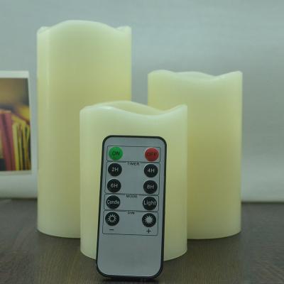 China 3D Flameless Battery Operated Led Candles Button Control Pillar Waved Real Paraffin Wax Christmas Handmade Warm White LED for sale