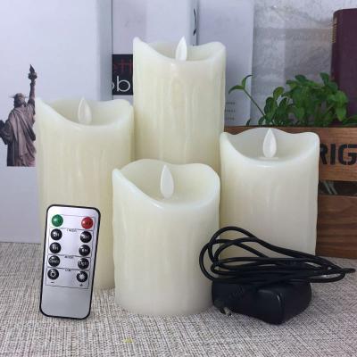 China Rechargeable Flickering Flameless Candles Battery Operated with Remote and Timer, Pack of 3(D 3'' X H 4''5''6'') Long Lasting Ivory White Real Wax LED USB Pillar Candles for sale