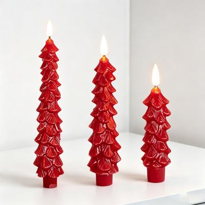 China Red Christmas Tree LED Taper Candles with Realistic Flickering Flame and Remote Control for Festive Decor for sale
