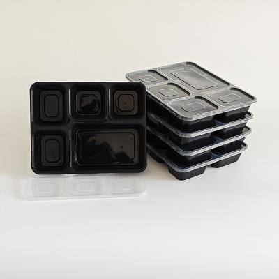 China Contenedores de plástico rectangulares de 5 compartimientos con divisores para restaurantes en venta