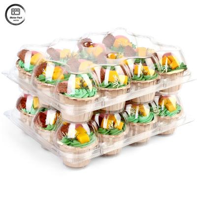 China Clear PET Cupcake Clamshell Containers Custom Secure & Desserts Transparent Cake Box for sale