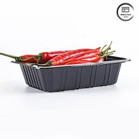 China Disposable Plastic Deep Rectangular Chili Tray 200ml Black Fruit Vegetable Food Container for sale