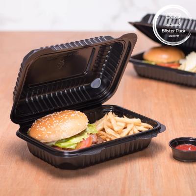 China 3 Compartment Thermoforming Plastic Take Out Container Square For Fast Food / Hot Meals for sale