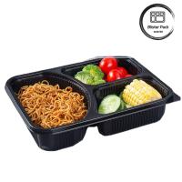 China Customizable PET Disposable Plastic Food Containers 3 Compartment Thickened Leak Proof Square 240x180x66mm for sale