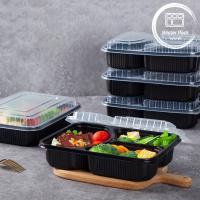 China Customizable PET Disposable Plastic Food Containers 3 Compartment Thickened Leak Proof Square 240x180x66mm for sale