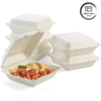 Cina Eco-friendly Biodegradable Sugarcane Bagasse Clamshell Container per cibo da asporto per ristoranti in vendita