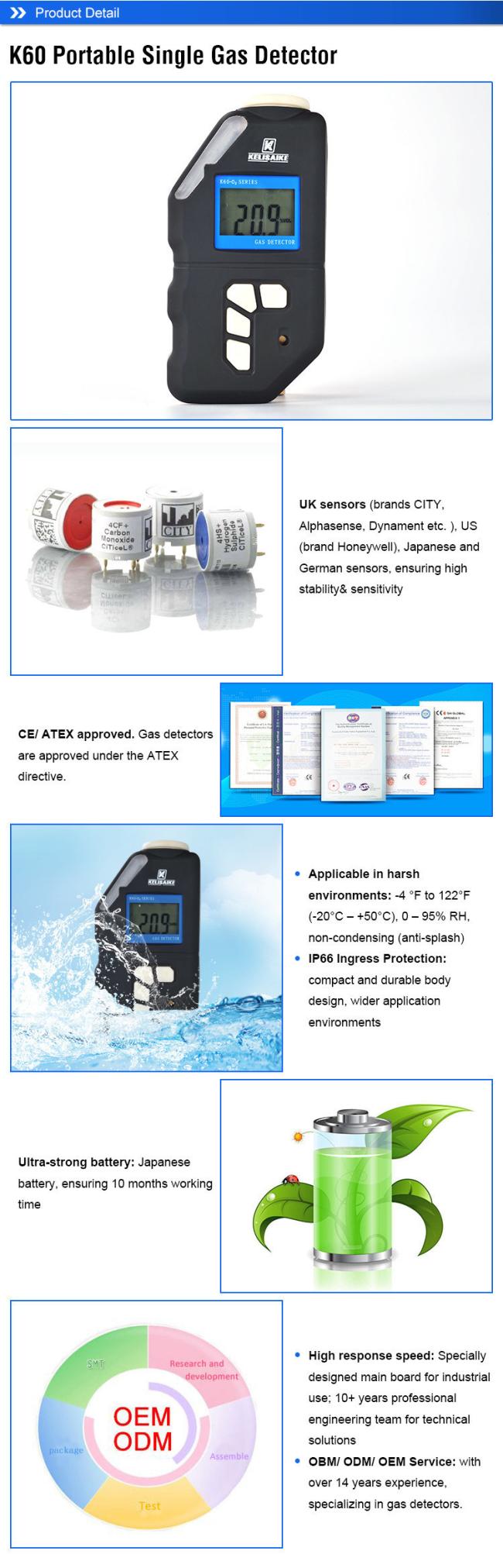 Basic Customization Sample Customization K60b Handheld Portable 0-100ppm Ammonia Meter H2s Single Gas Detector with Sound Light Alarm