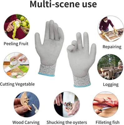 China Work Safety HPPE 5 Level Anti Cutting Gloves PU Coated Grip Cut Resistant Working Gloves for sale