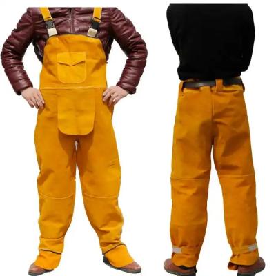 China Real Cow Leather Mens Heat Proof Electric Welding Workwear Workshop Uniforms Electrician Coveralls Coat Pants Protective for sale