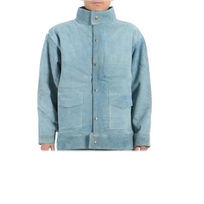 China Real Cow Leather Mens Heat Proof Electric Welding Workwear Workshop Uniforms Electrician Coveralls Coat Pants Protective for sale