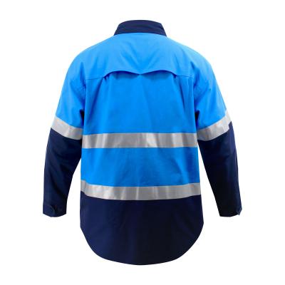 China Custom Royal Blue Hi Vis Safety Men Shirt Reflective Road Safety Mining Shirts Wholesale Engineering Uniform Workwear for sale
