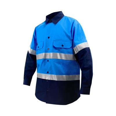 China Custom Royal Blue Hi Vis Safety Men Shirt Reflective Road Safety Mining Shirts Wholesale Engineering Uniform Workwear for sale