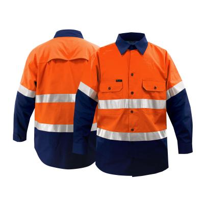 China Custom Royal Blue Hi Vis Safety Men Shirt Reflective Road Safety Mining Shirts Wholesale Engineering Uniform Workwear for sale