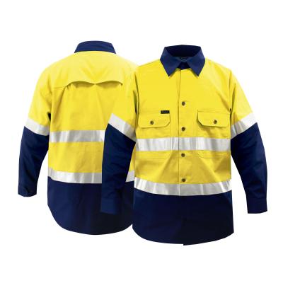 China Custom Royal Blue Hi Vis Safety Men Shirt Reflective Road Safety Mining Shirts Wholesale Engineering Uniform Workwear for sale