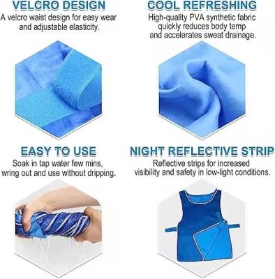 China Verdampend ijs koel vest Blauw PVA water geactiveerd vest met reflecterend band airconditioner jas voor buiten Te koop