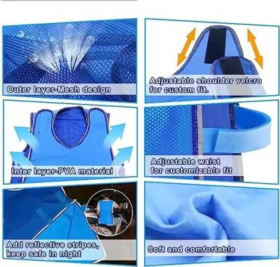 China Verdampend ijs koel vest Blauw PVA water geactiveerd vest met reflecterend band airconditioner jas voor buiten Te koop