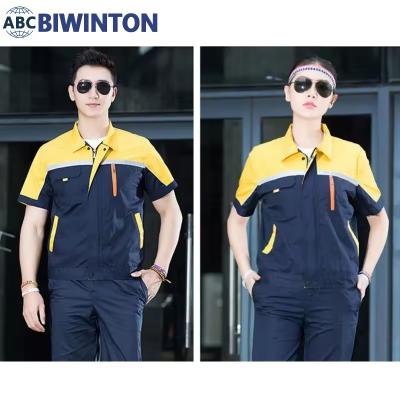 China Summer Reflective Thin Work Clothing Sets Unisex Workwear Suits Short Sleeve Jacket+Pants Working Factory Uniforms for sale