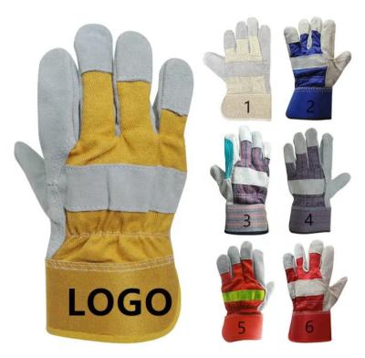 China Short Stripe Back Safety Cuff Patched Palm Cow Grain Leather Welding Work Gloves For Welder for sale