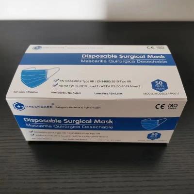 Cina Tipo maschera chirurgica medica eliminabile del Livello 2 510k /En 14683-2019 di Astm F2100-19 di Iir 3-Ply in vendita