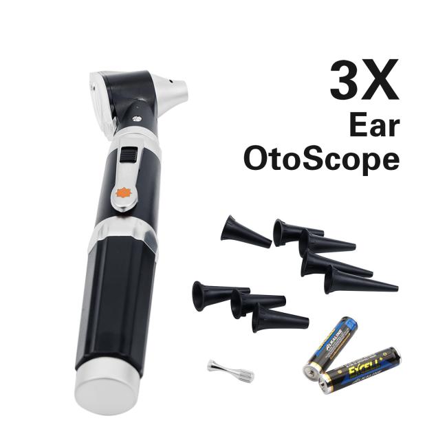 Close-up of otoscope magnifying lens and speculum attachment