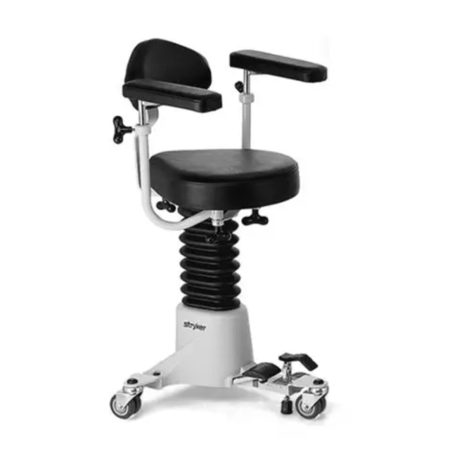 Surgical stool front view showing adjustable features