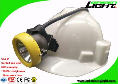 China Corded LED Mining Cap Lights 10000 Lux USB Charging Back Up Lamp 18 Hours Work Time for sale
