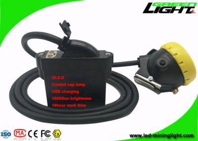 China Corded LED Mining Cap Lights 10000 Lux USB Charging Back Up Lamp 18 Hours Work Time for sale