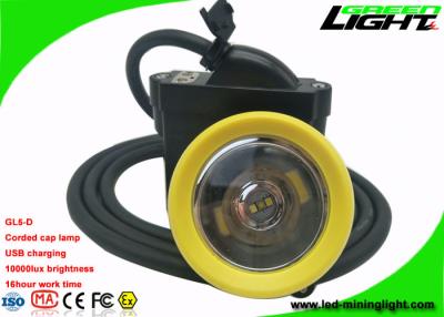 중국 코드화된 채굴한 캡 램프 USB 충전기 노랑색 / 그린 헤드 베젤 10000 럭스 밝기 판매용