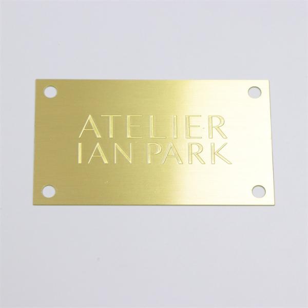 Quality Brushed Custom Brass Nameplate Smooth Etched Brass Nameplate With 4 Mounting Holes for sale
