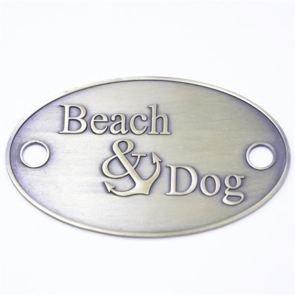 Quality Customized Zinc Alloy Nameplate Metal Oval Name Plate With Embossed Font Beach Logo for sale