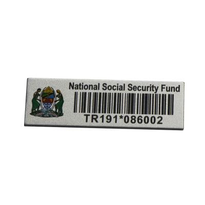 China Silver Metal Asset Tag Customized Aluminium Barcode Tags Rectangular With Laser Logo for sale