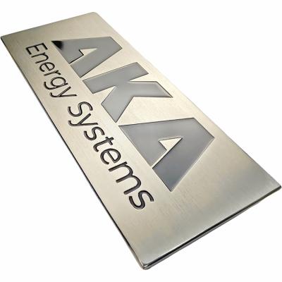 China Custom Brushed Stainless Steel Sign Engraved Debossed Logo Nameplate With Screws for sale