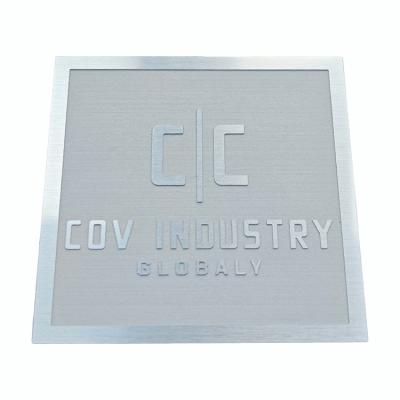 China Custom Silver Etched Aluminum Nameplates With Adhesive Backing for sale