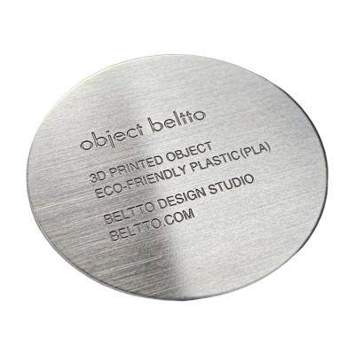 China Custom Brushed Stainless Steel Round Label Concise Design Engraved Logo Metal Nameplate for sale