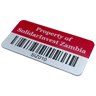 China Customized Aluminum Red Barcode Tag Laser Metal Industrial Asset ID Labels for Logistics Tracking Management for sale