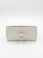 Quality Pure white matte cardboard drawer box with pink ribbon handles. Simple folding for sale