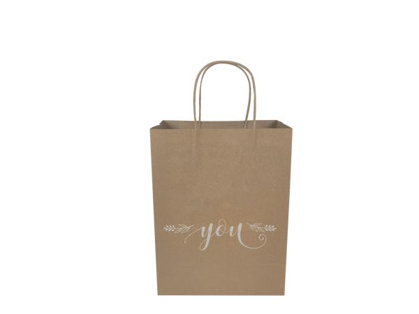 Quality Kraft-Look Paper Gift Bag with White Script and Leaf Motifs for sale