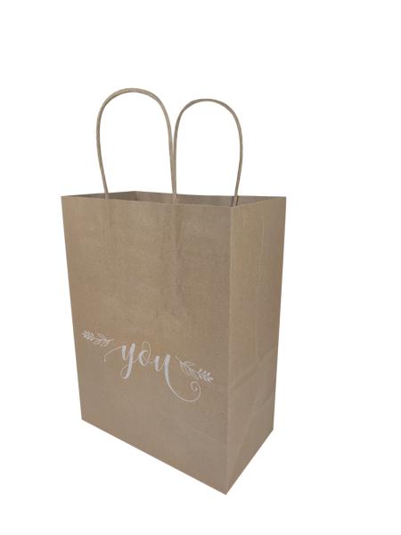 Quality Kraft-Look Paper Gift Bag with White Script and Leaf Motifs for sale