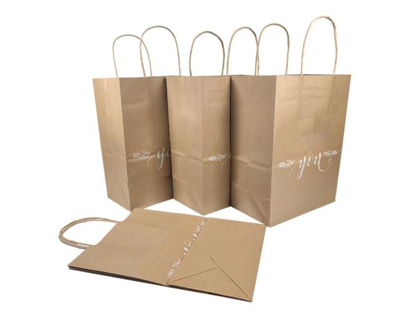 Quality Kraft-Look Paper Gift Bag with White Script and Leaf Motifs for sale