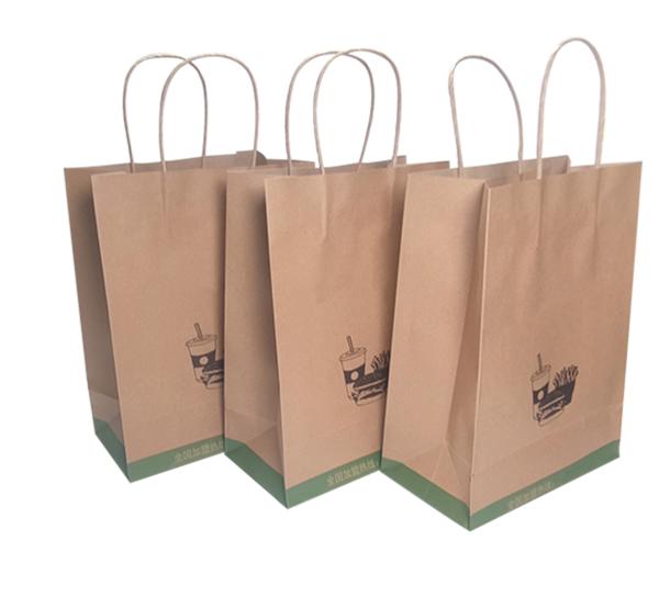 Quality Brown Paper Takeout Bag with Fast Food Icons and Green Trim for sale
