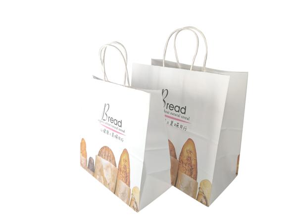 Quality White Paper Bakery Bag with Bread Print and Handles for sale